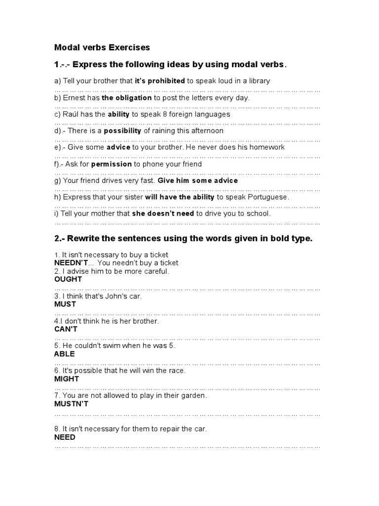 Modal Verbs Exercises | Download Free PDF | Verb | Linguistic Morphology