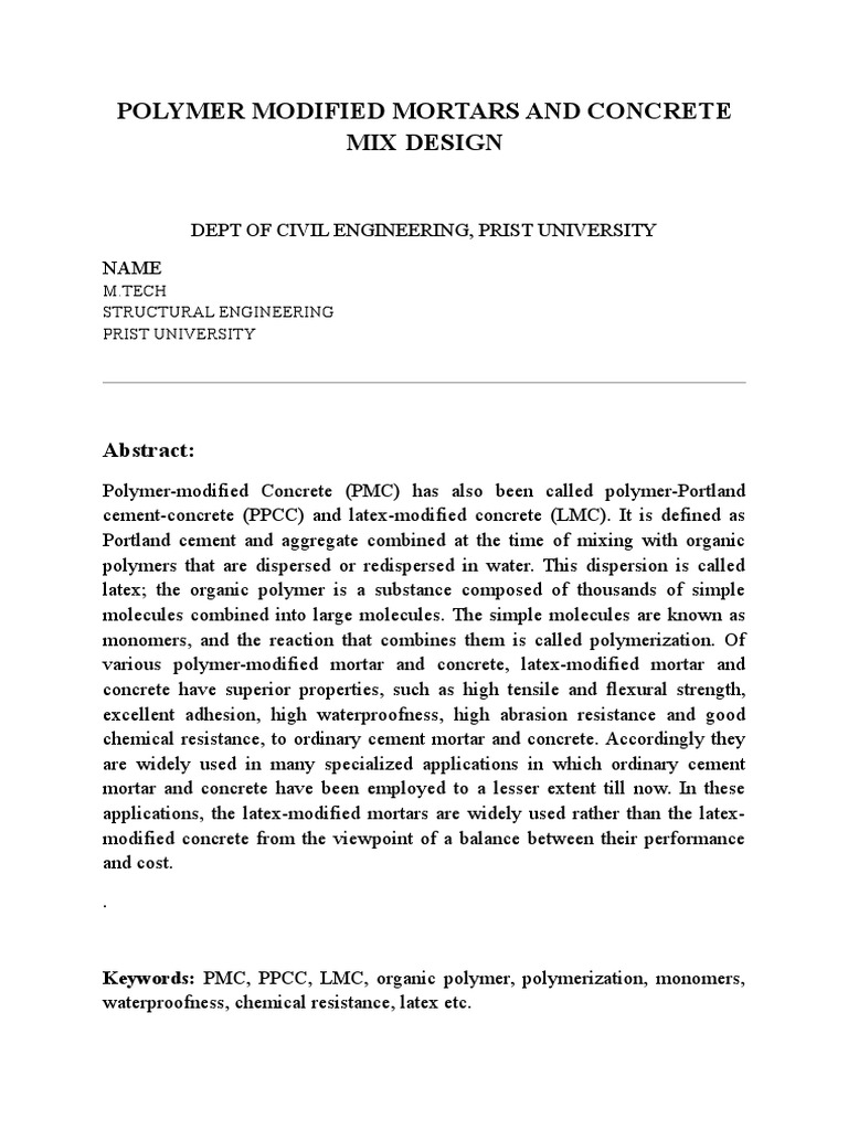 Polymer Modified Mortars and Concrete Mix Design | PDF | Technology ...