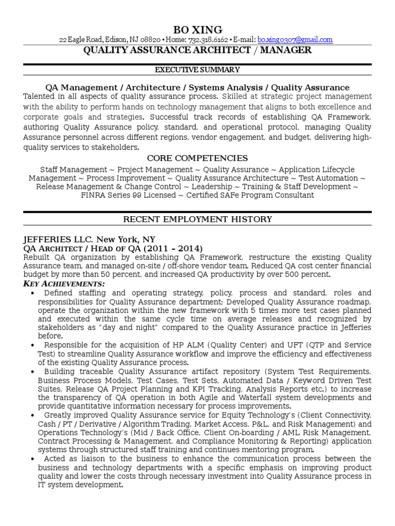 QA Resume | Quality Assurance | Business Process