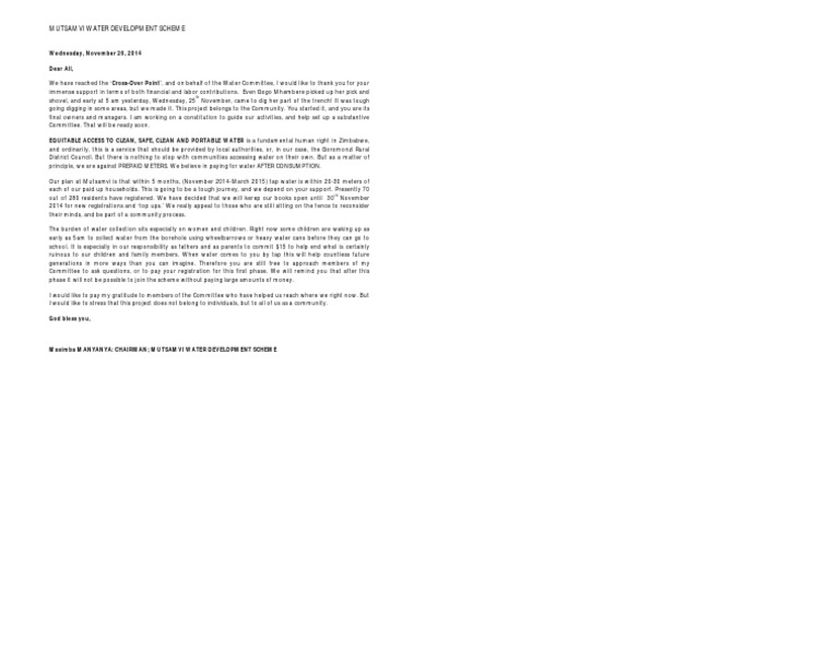 Water Scheme Letter | Download Free PDF | Government