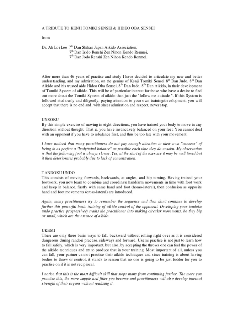 Tribute to Tomiki & Oba Sensei's Aikido | PDF | Aikido | Kata