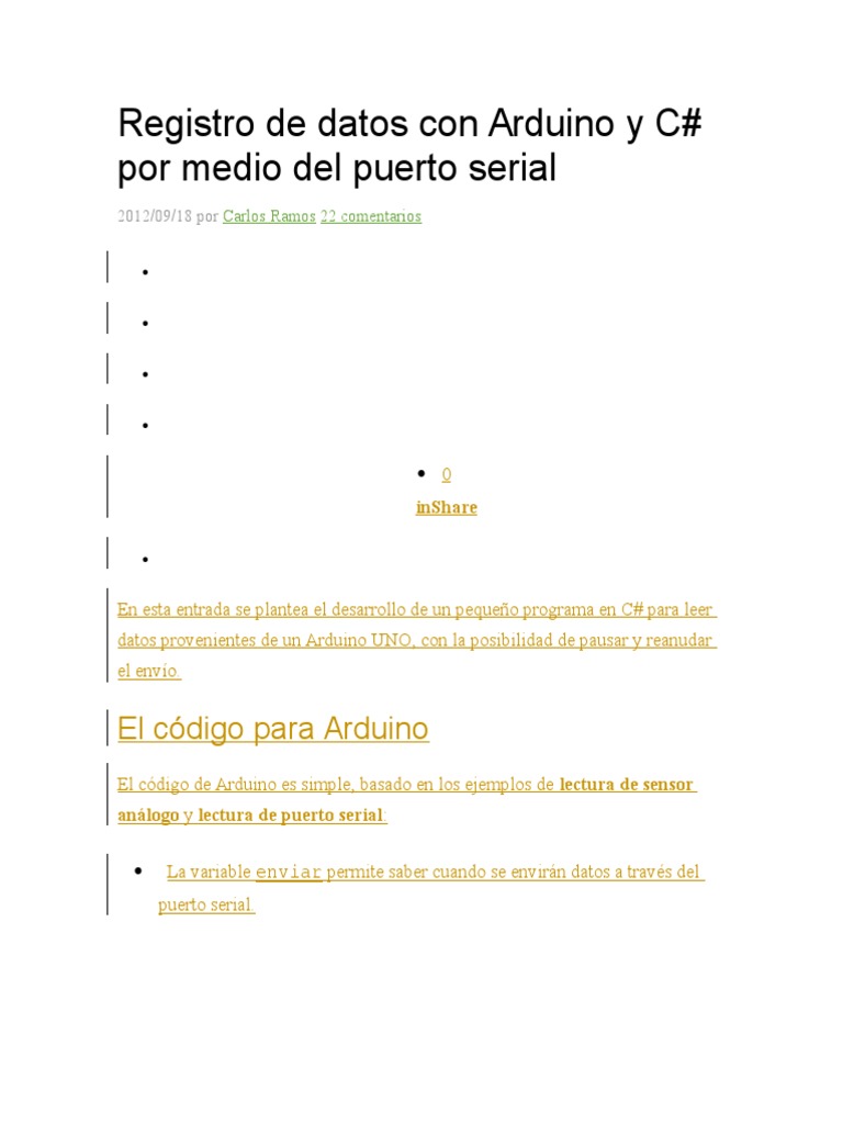 Registro de Datos Con Arduino y Csharp | PDF | Arduino | Áreas de informática