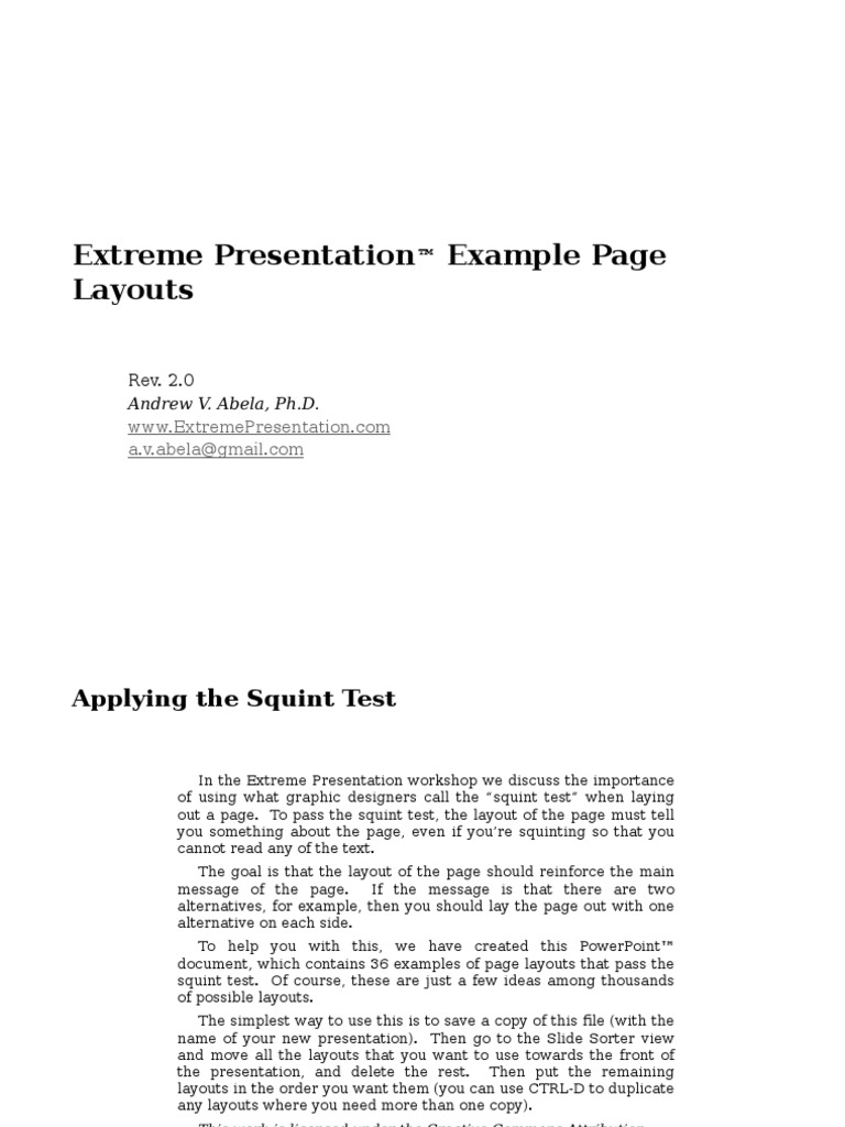 Extreme Presentation Example Page Layouts: Andrew V. Abela, PH.D | PDF ...