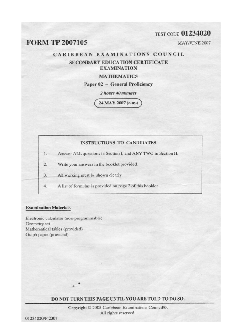 CSEC MATh May 2007 Paper 2 | PDF