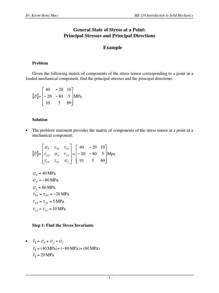 Principal Stresses 3D Example PDF | PDF | Eigenvalues And Eigenvectors ...