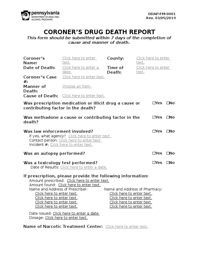 Coroner Drug Death Report | PDF | Medical Prescription | Substance Abuse