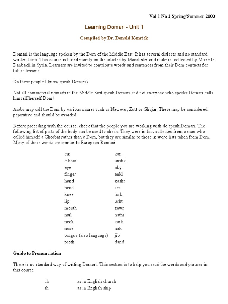 Learning Domari - An Introduction to the Language Spoken by the Dom ...