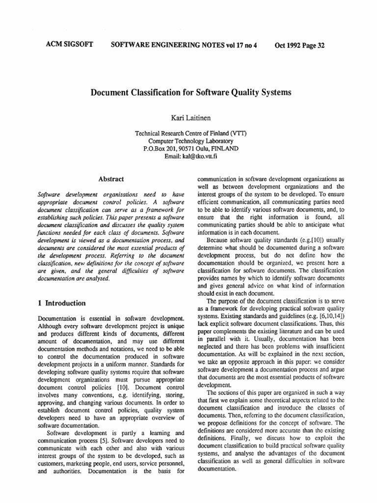 Document Classification For Software Quality Systems | PDF | Source Code | Software