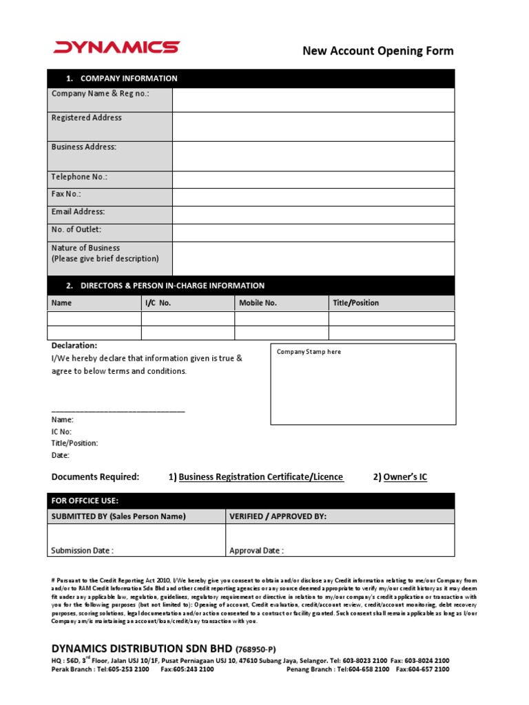 Dynamics-New Acc Opening Form 2014 | PDF