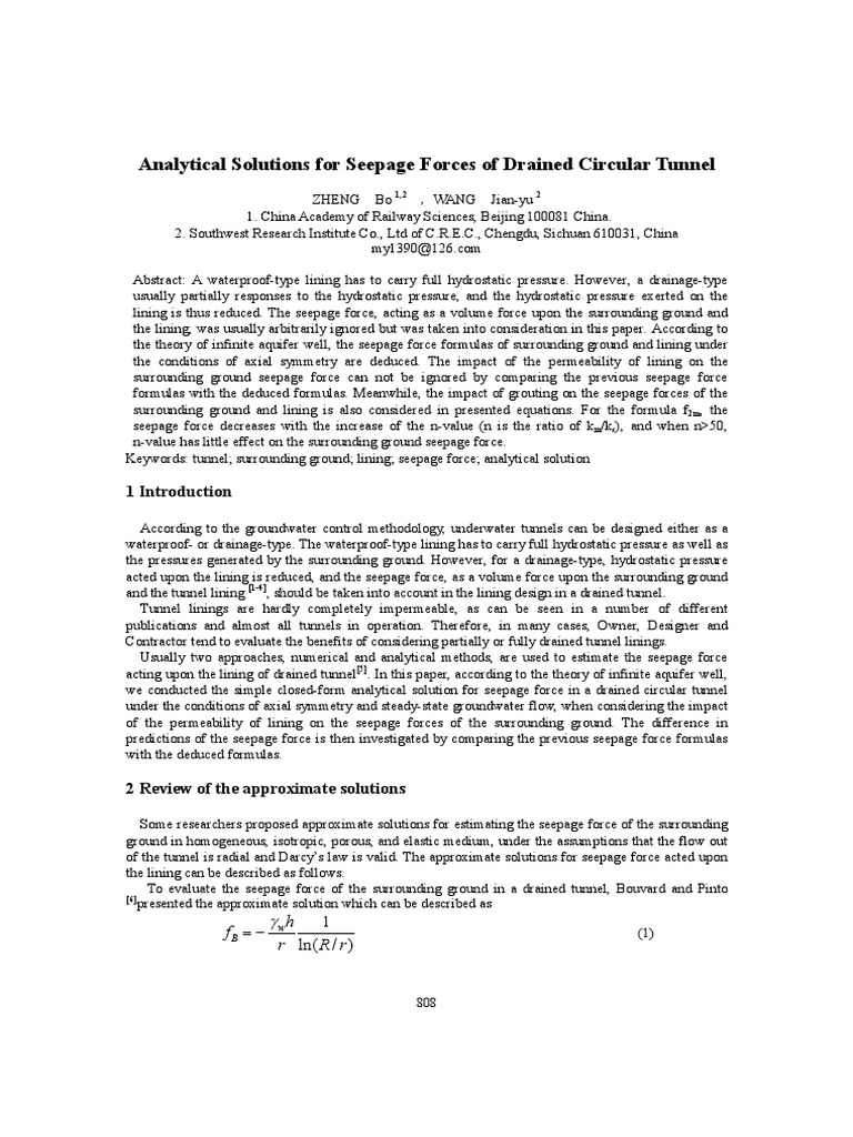 Analytical Solutions For Seepage Forces of Drained Circular Tunnel | PDF | Soil Mechanics ...