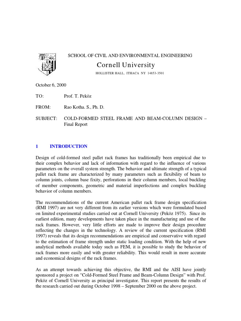 Cold-Formed Steel Frame and Beam-Column Design PDF | PDF | Buckling ...