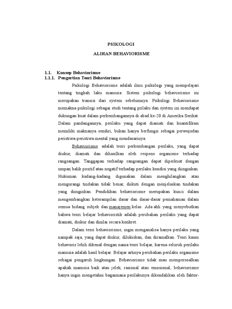 Psikologi Aliran Behaviorisme | PDF