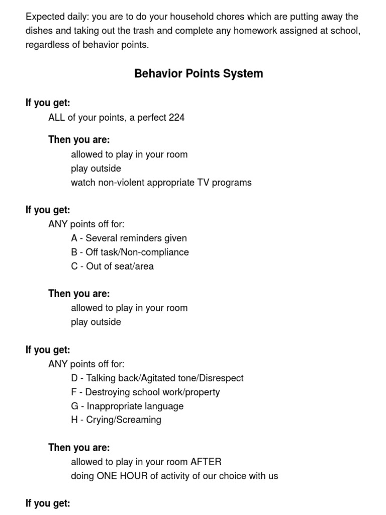 Daily Chores and Behavior Points System | PDF | Language Arts & Discipline