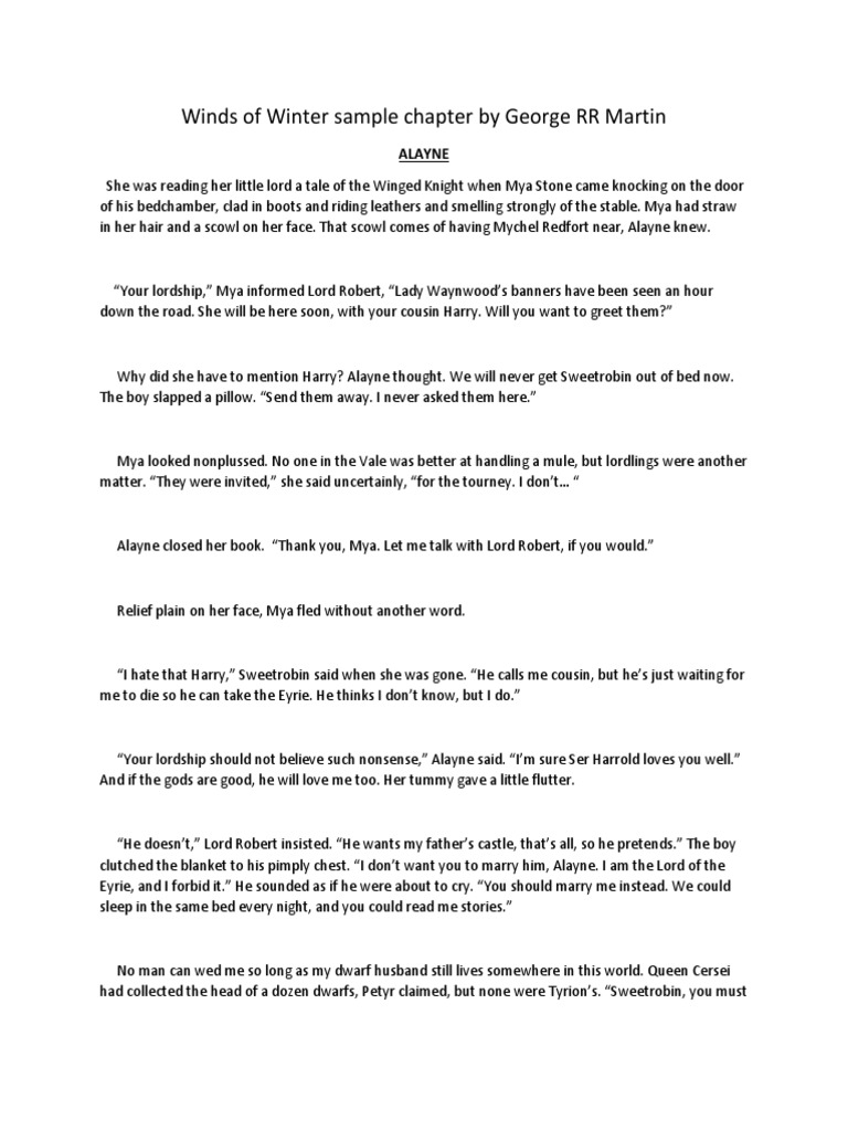 Alayne - Winds of Winter Sample Chapter by George RR Martin | PDF ...