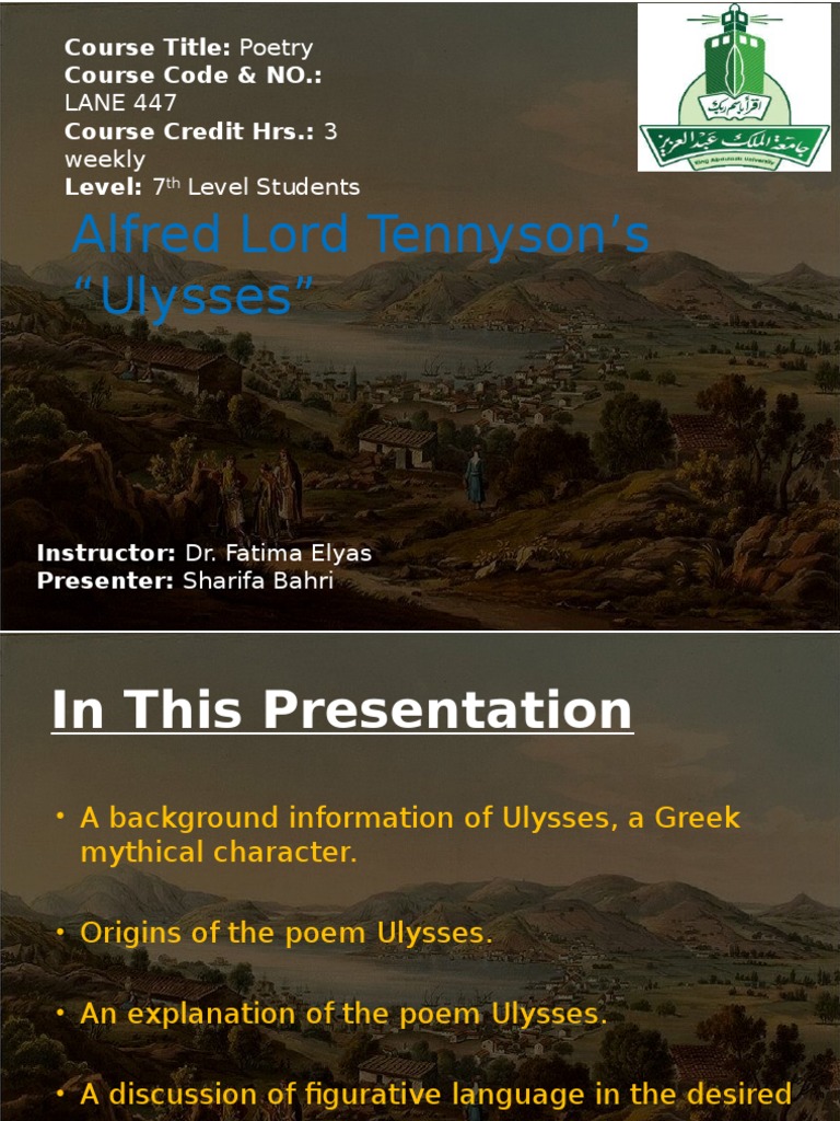 Alfred Lord Tennyson's "Ulysses": LANE 447 Weekly Level Students | PDF ...