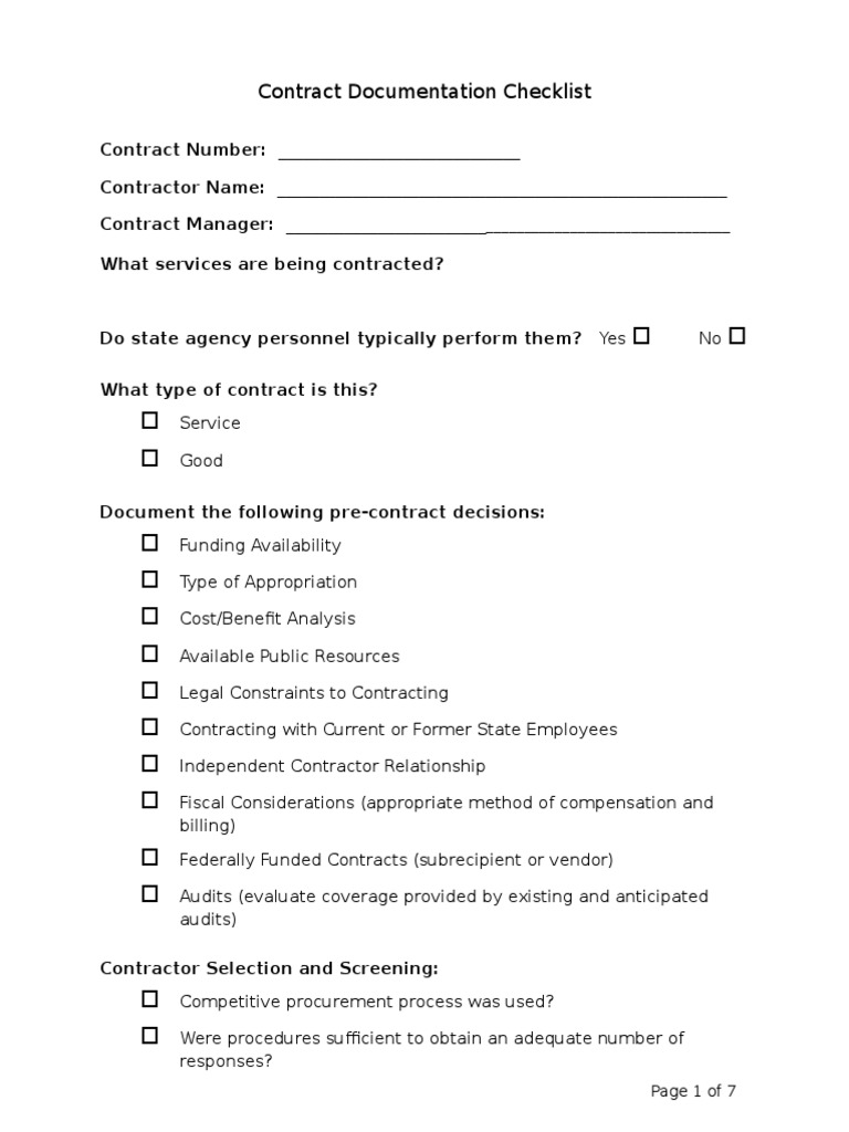 Contract Document Checklist | Download Free PDF | Independent ...