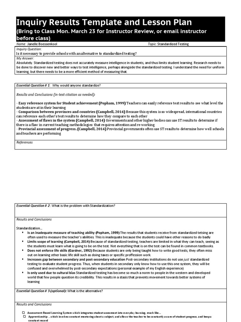 ed 2500 inquiry results template | Educational Assessment | Applied ...
