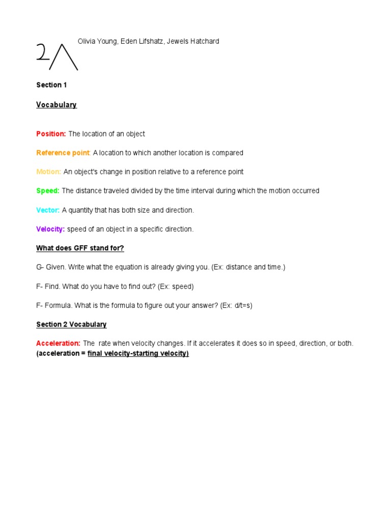 Physics Motion and Speed Vocabulary | PDF | Science & Mathematics