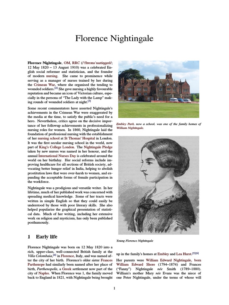 Biography of Florence Nightingale | PDF | Florence Nightingale | Wellness
