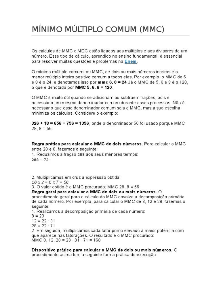 MMC | PDF | Fração (Matemática) | Número primo