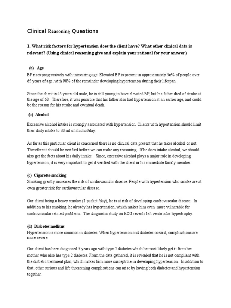 Clinical Reasoning Questions | PDF | Hypertension | Obesity