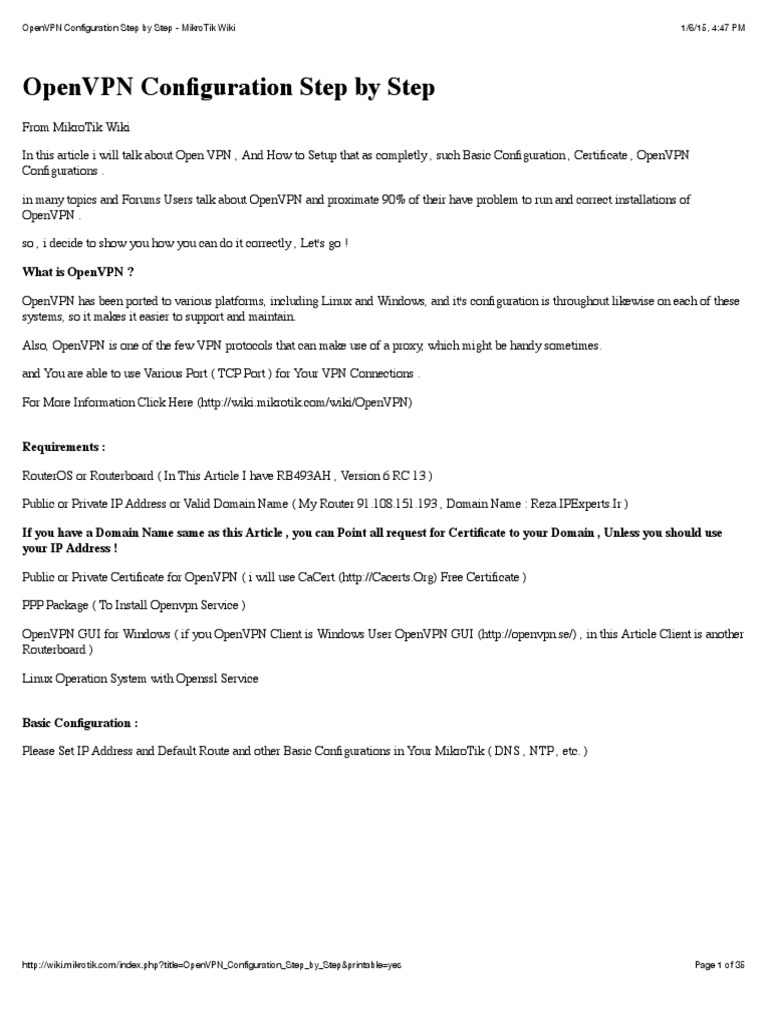 OpenVPN Configuration Step by Step - MikroTik Wiki | Download Free PDF | Computer Networking ...