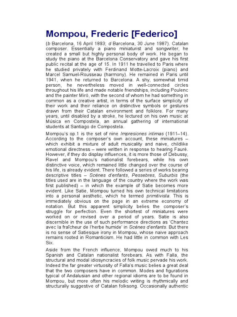 Federico Mompou | PDF | Classical Music | Performing Arts