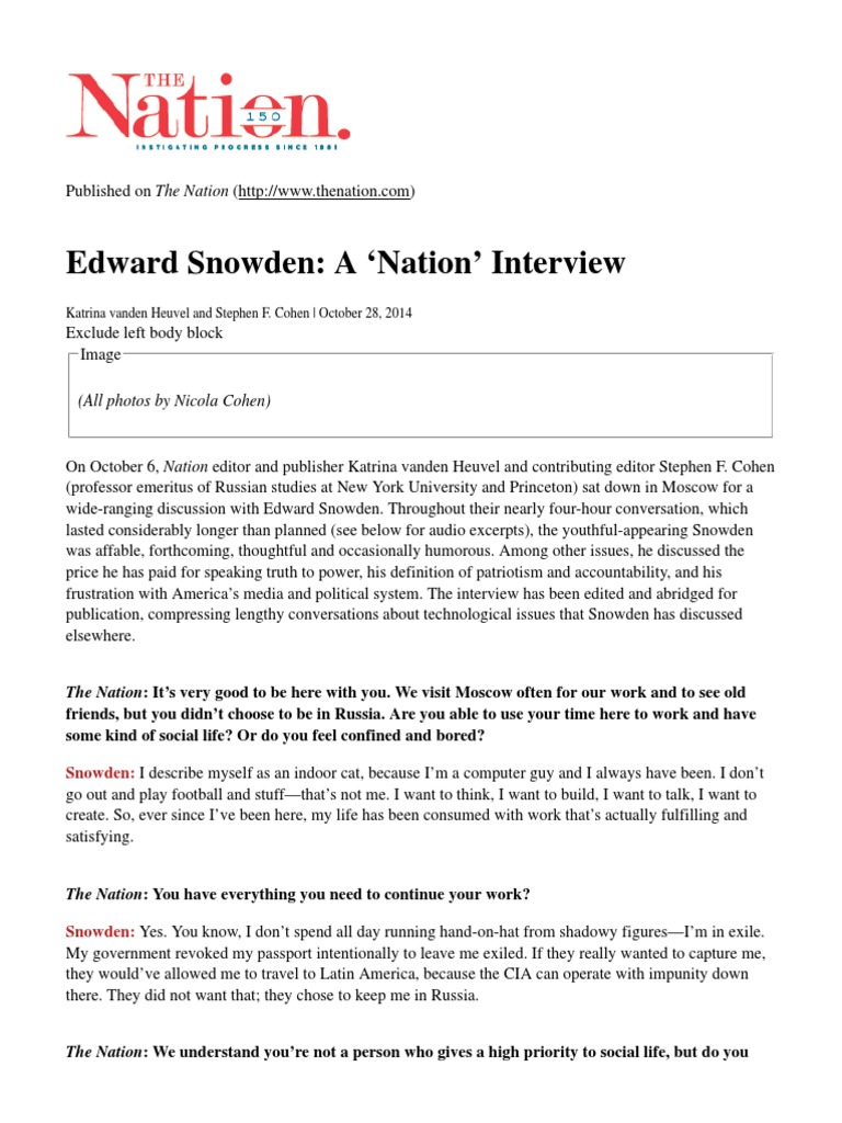 Edward Snowden - The Nation Interview | PDF | Edward Snowden | National ...