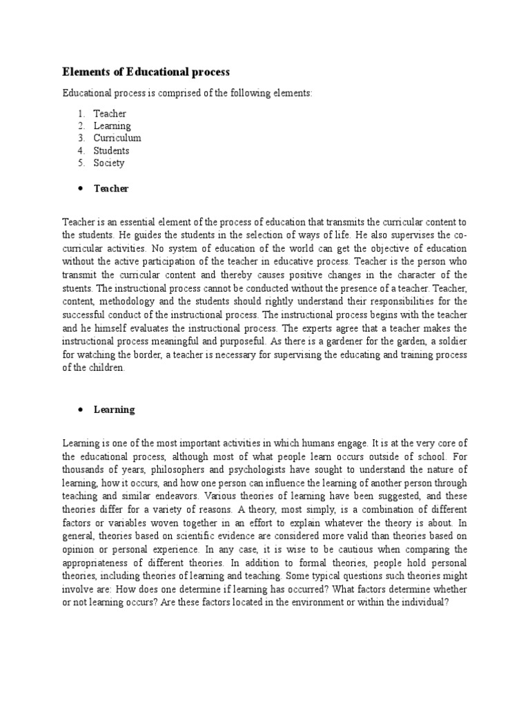 Key Elements of the Educational Process | PDF | Curriculum | Teachers