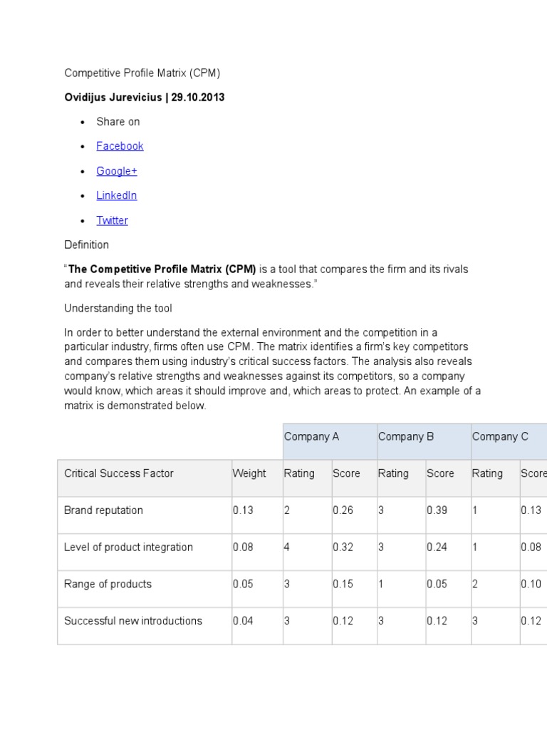 Competitive Profile Matrix | PDF | Supply Chain | Windows Phone