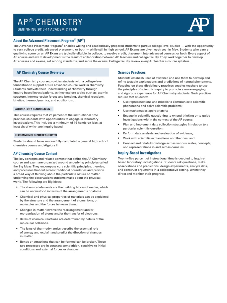 AP Chemistry Course Overview | PDF | Advanced Placement | Chemistry