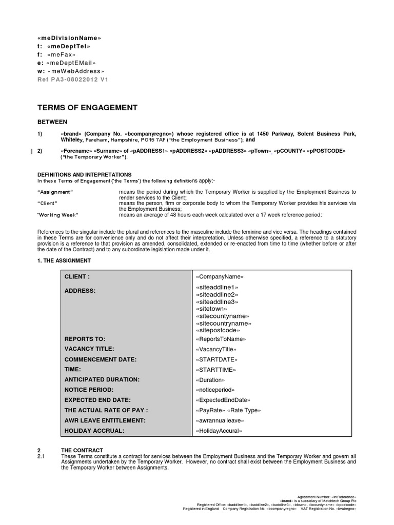 Terms of Engagement: R e F P A3 - 0 8 0 2 2 0 1 2 V1 | PDF | Temporary ...