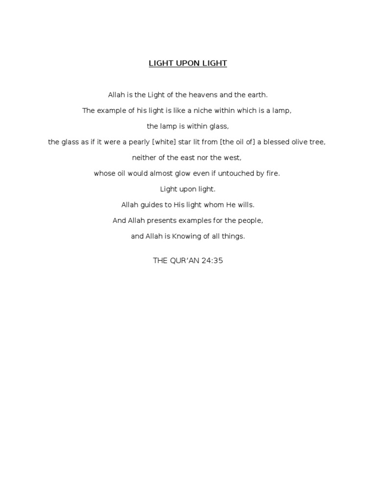 Quran 24:35 - Light Upon Light Meaning | PDF