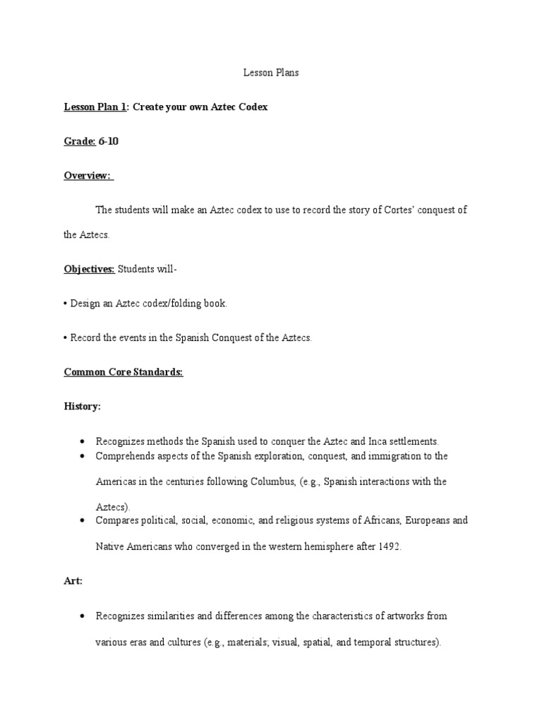 Lesson Plans | PDF | Aztec | Codex