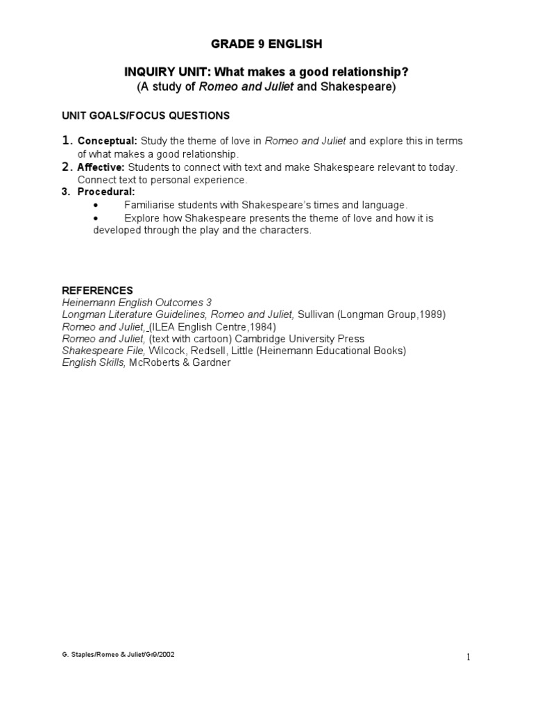 Grade9-Romeo and Juliette Unit | PDF | Romeo And Juliet
