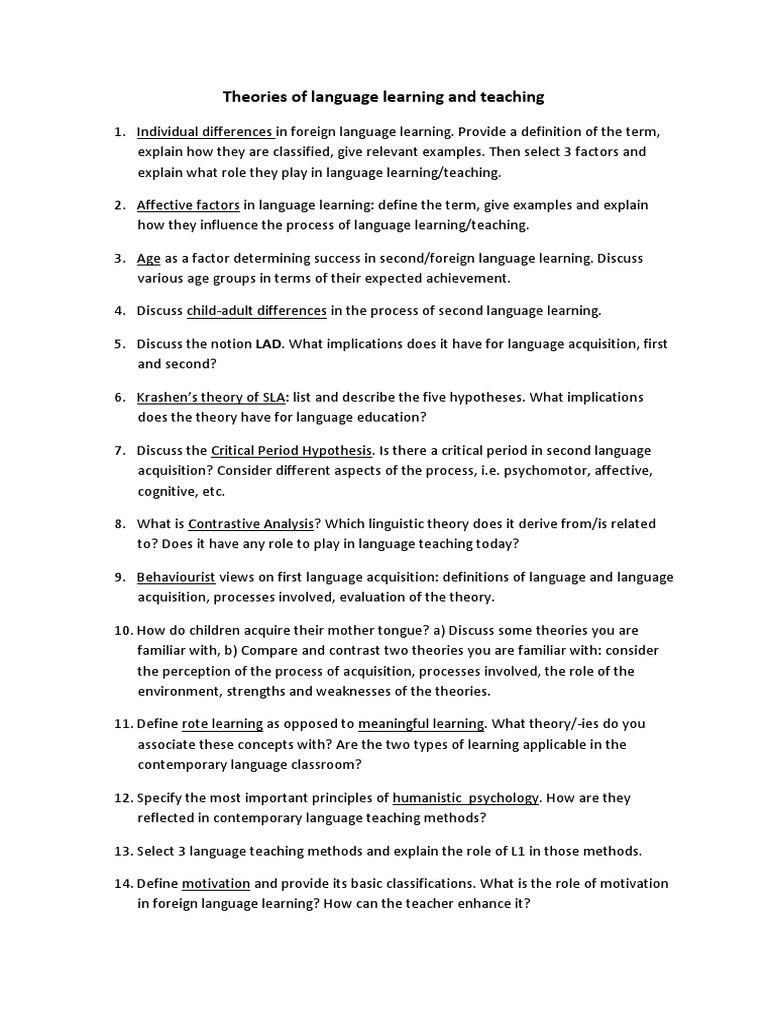 Theories of Language Learning and Teaching | PDF | Language Acquisition ...