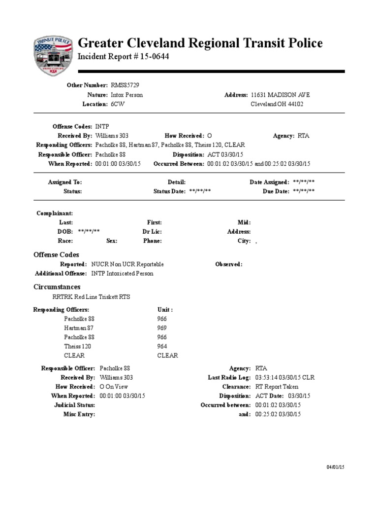 RTA Police Report: Jessica Ferrato | PDF | Handcuffs | Law Enforcement