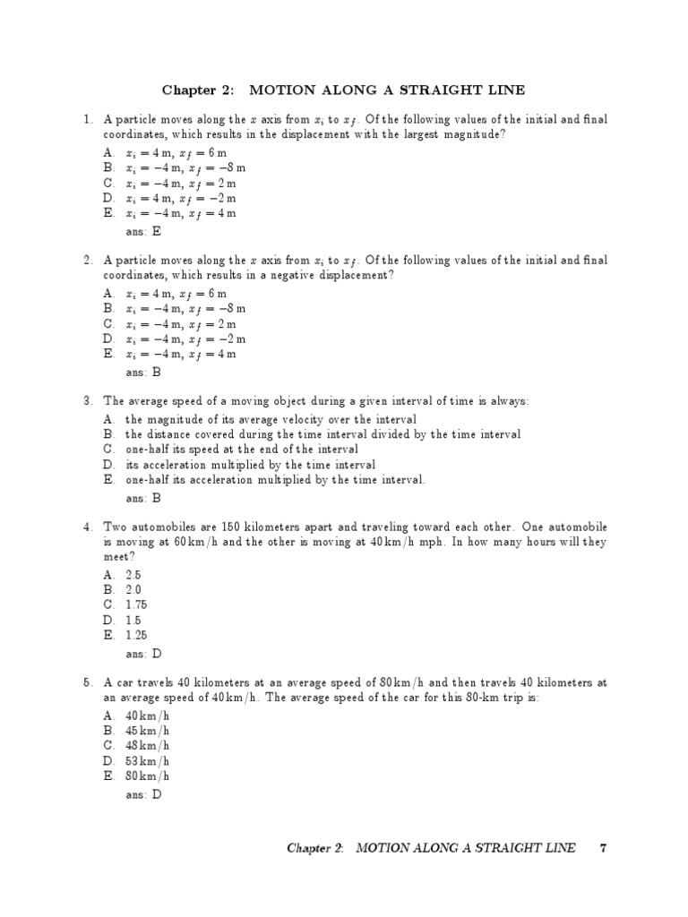 Chapter 2 - Motion Along A Straight Line | PDF | Acceleration | Velocity