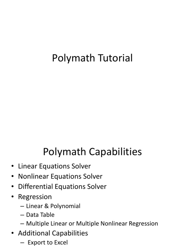 Polymath Tutorial | PDF | Ordinary Differential Equation | Equations