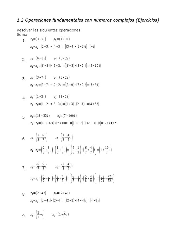 Operaciones Con Números Complejos Formulario De Numeros Complejos