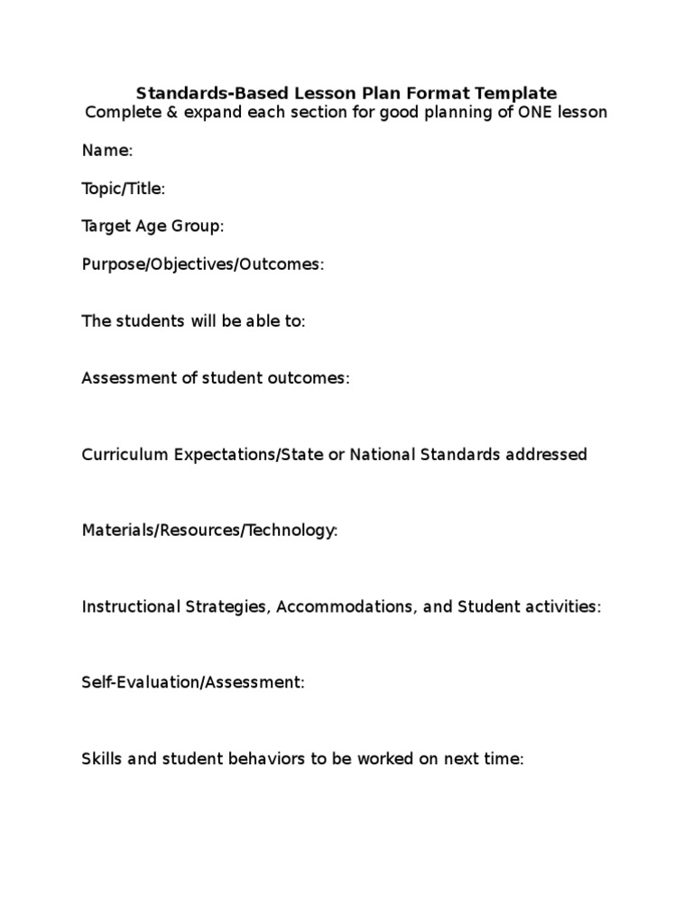 5-Standards Based Lesson Plan Template | PDF | Business