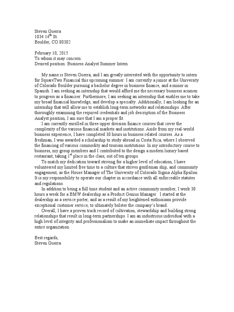 Steven Guerra Cover Letter | PDF