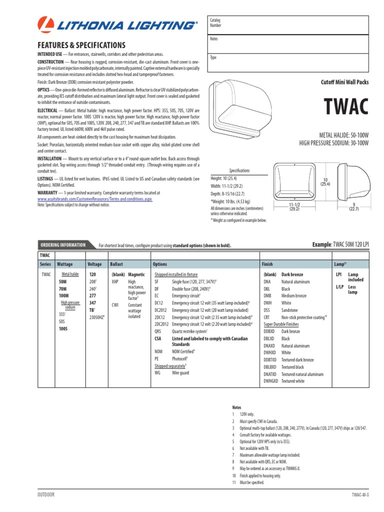 Lithonia TWAC Cutsheet | PDF | Corrosion | Electrical Connector