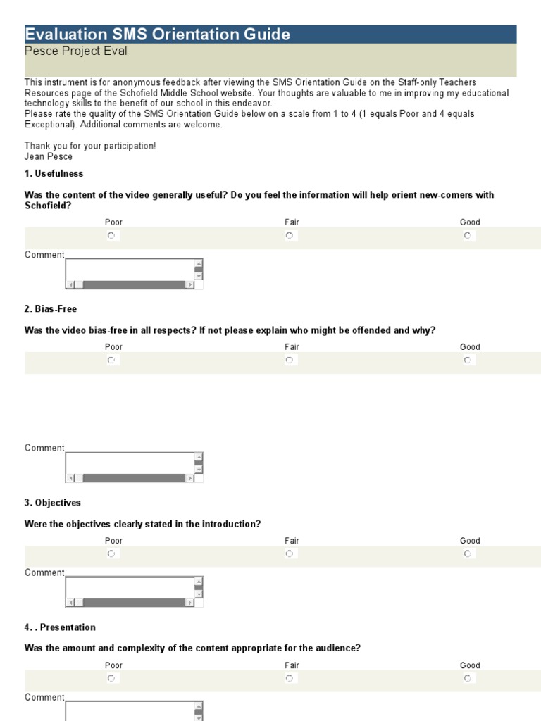 SMS Orientation Guide Feedback Survey | PDF