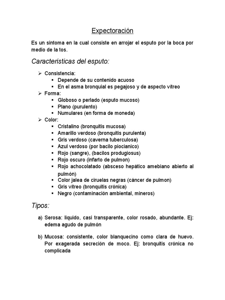 Tipos y características de la expectoración | PDF | Tos | Rtt