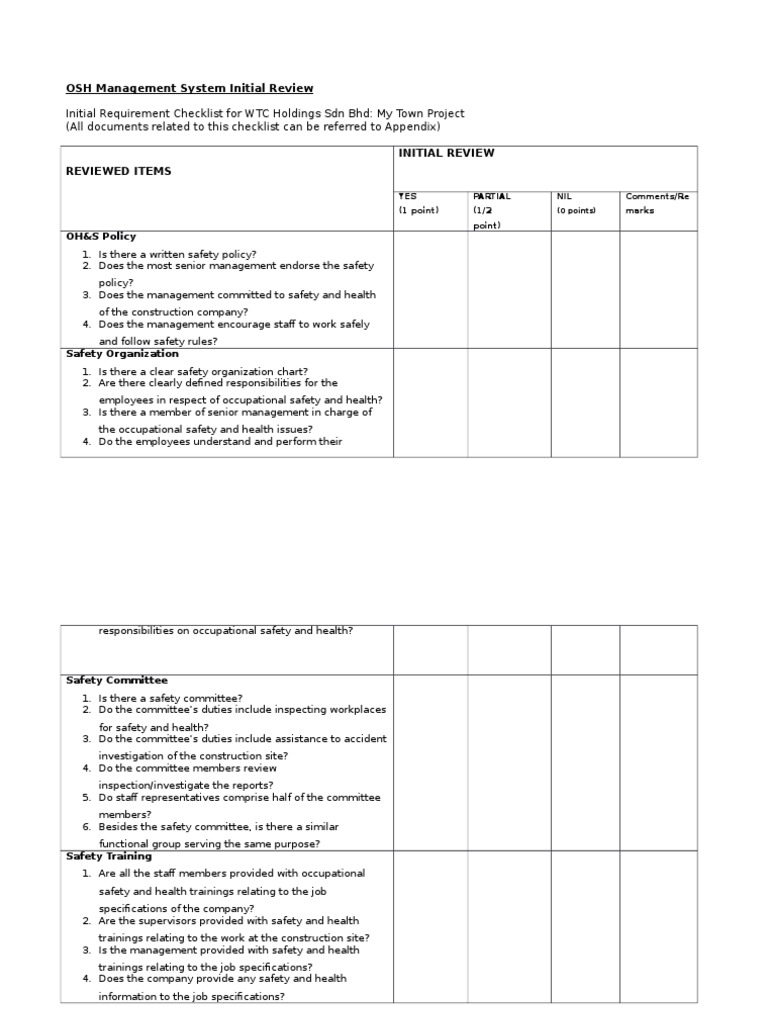 Initial Review Checklist.docx | Occupational Safety And Health | Safety