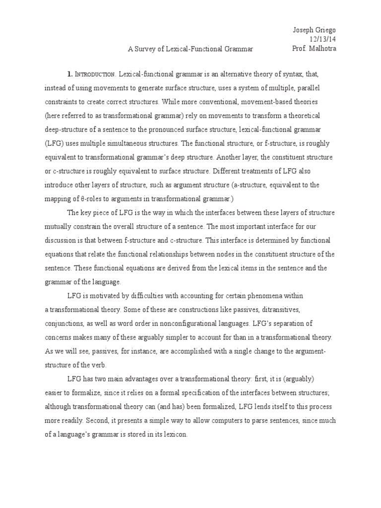 Lexical-Functional Grammar | PDF | Phrase | Lexical Semantics