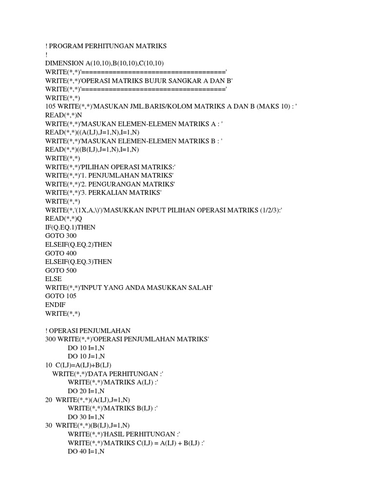 Fortran - Program Perhitungan Matriks | PDF