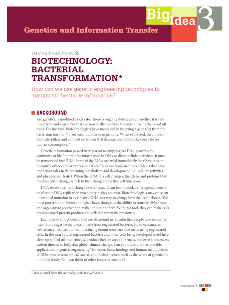 AP Bio Lab Transformation | PDF | Transformation (Genetics) | Bacteria