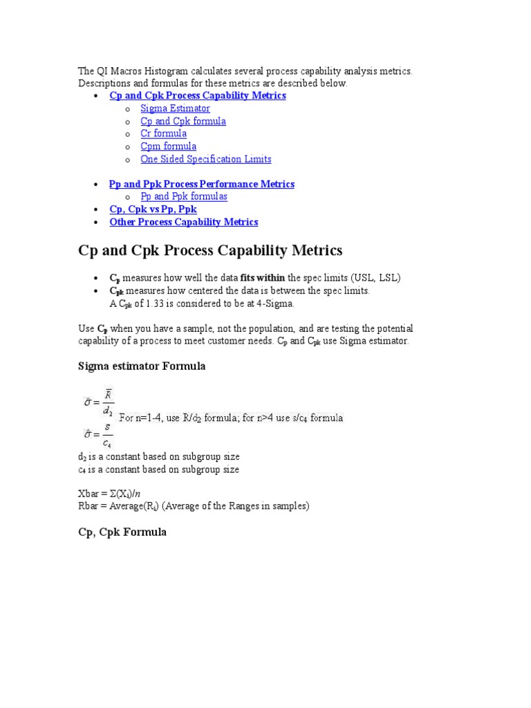 Cp Cpk Pdf Standard Deviation Statistical Analysis